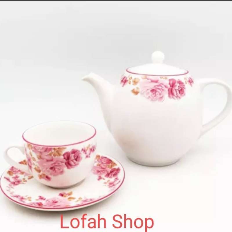 Promo Set Teko Dan Cangkir Pink Rosie Keramik Diskon 28% di Seller ...