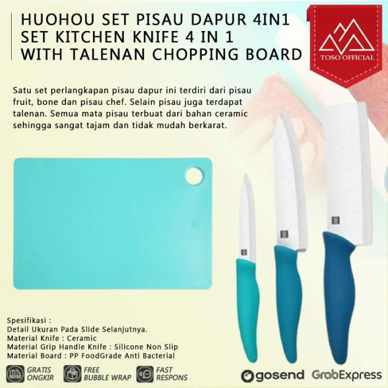 Promo Huohou Set Pisau Dapur Kitchen Knife 4in1 With Talenan Chopping ...