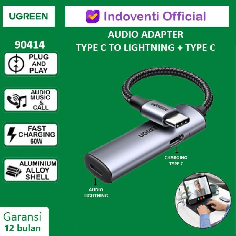 Promo UGREEN ADAPTER SPLITTER PORT USB C TO LIGHTNING AUDIO + CHARGING ...