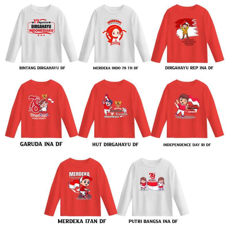 Promo Kaos Anak Lengan Panjang 17 Agustus 1945 / Kaos Distro Agustusan Dirgahayu Indonesiaku HUT ...