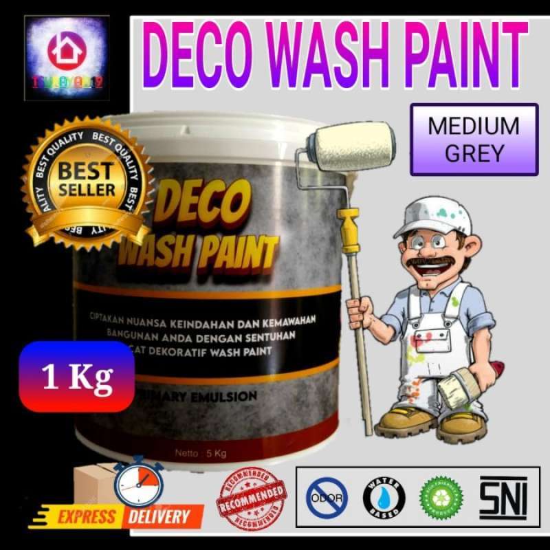 Jual Kemasan 1 Kg Cat Emulsi Primer Medium Grey -Deco Wash Paint di ...