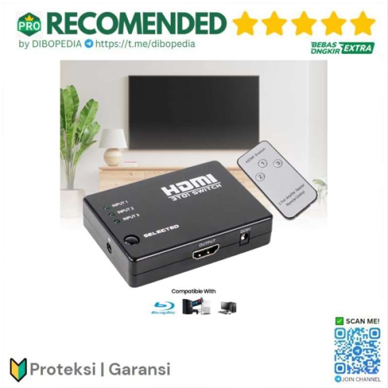 Jual Hdmi Switch 3 Port Full Hd 1080p With Remote Control - Black Di ...