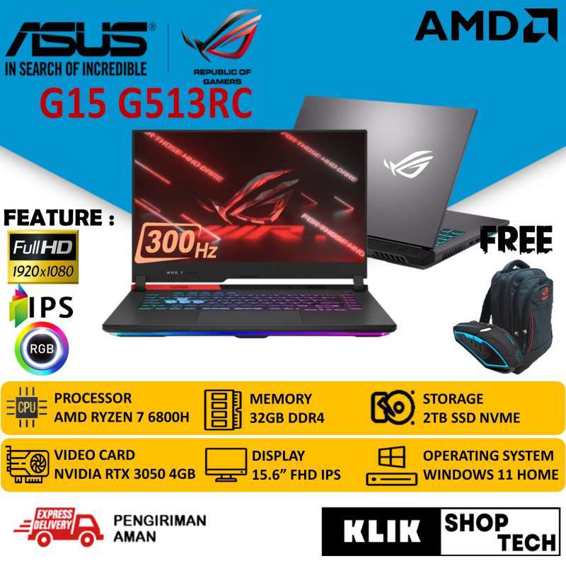 Jual ASUS ROG STRIX G15 G513RC RTX3050 Ryzen 7 6800H 32GB 2TB SSD FHD ...
