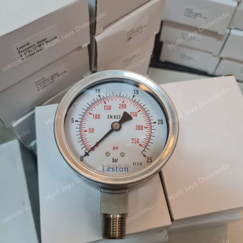Promo Pressure Gauge Raket Full All Stainless 4 inch 25 bar 350 psi ...