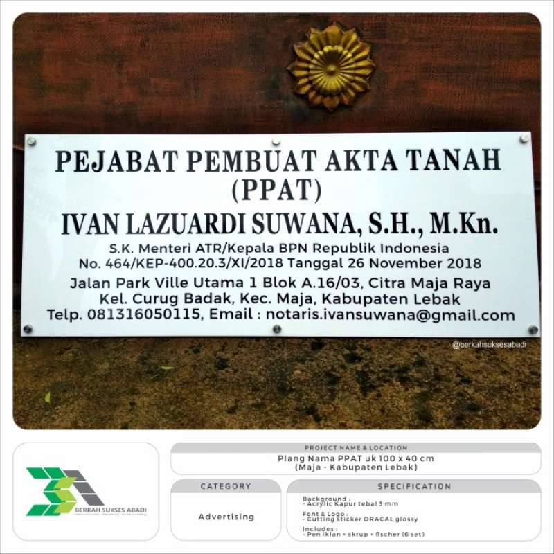 Promo Plang Nama Ppat Uk 100X40Cm Papan Nama Notaris Ppat Papan Nama ...