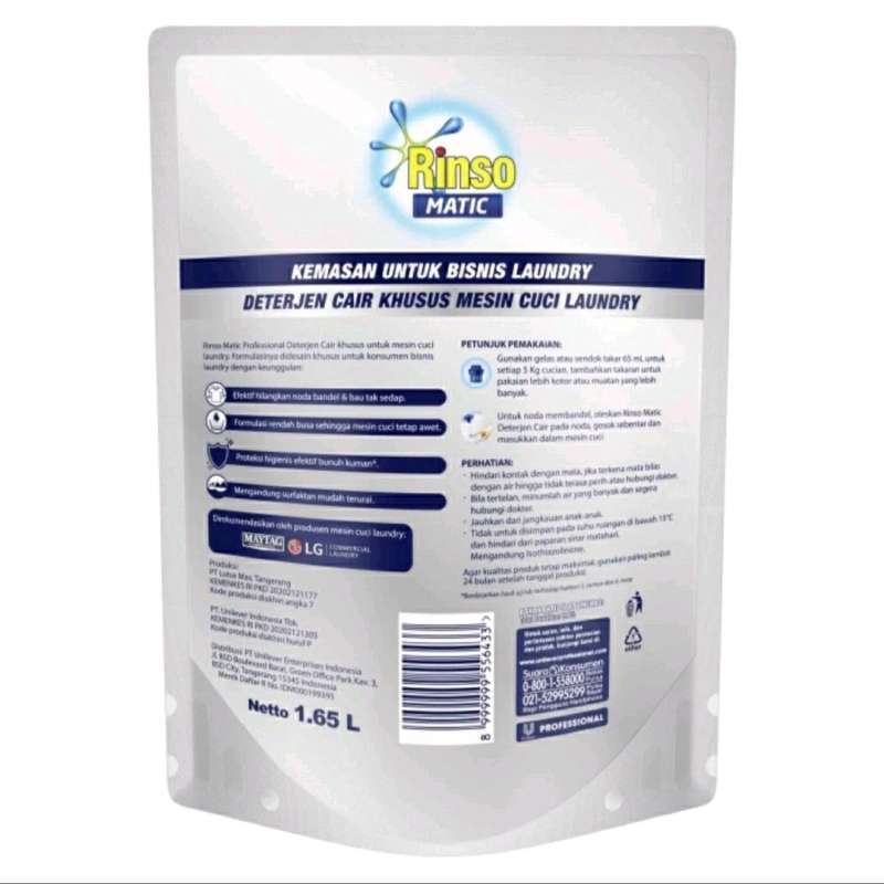 Jual Rinso Matic Professional Detergent Cair 1.65 Liter Di Seller King ...