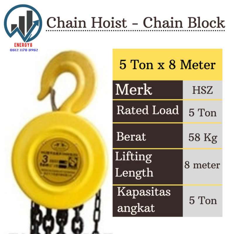 Promo CHAIN BLOCK 5 TON x 8 M |TAKEL KATROL KEREKAN | ROUND CHAIN HOIST ...