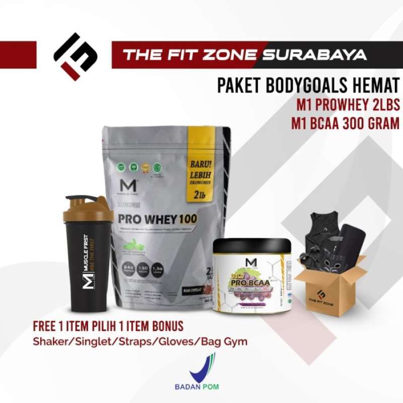 Promo paket bodygoals m1 muscle first pro whey 100 2 lbs + m1 bcaa 300 ...