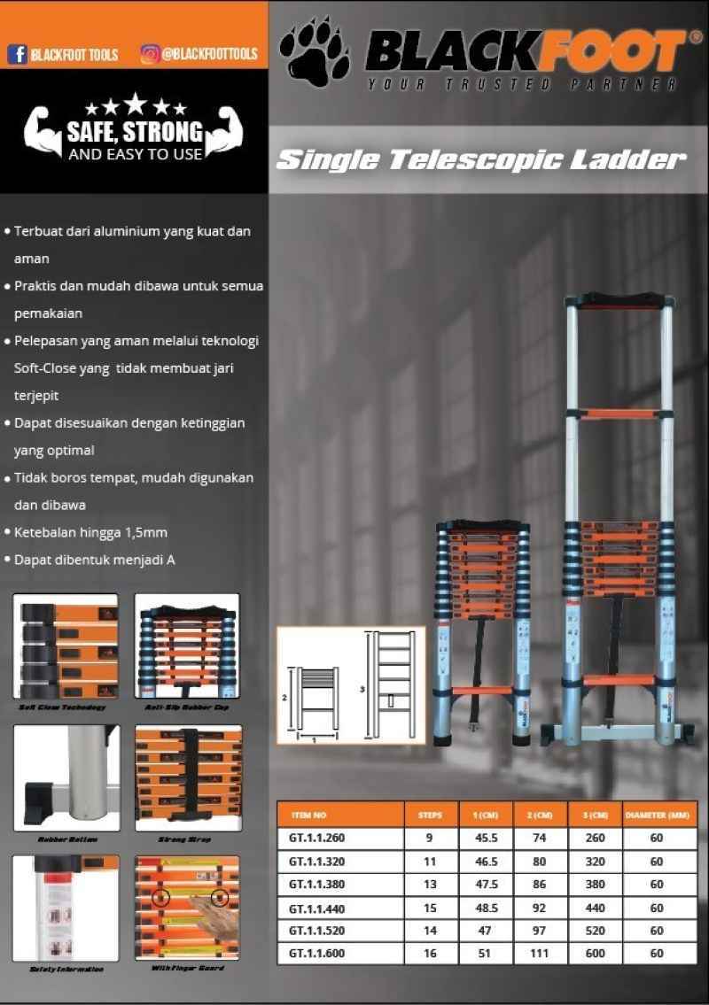 Promo BLACKFOOT 5.2M TANGGA SINGLE TELESCOPIC LADDER - TELESKOPIK ...