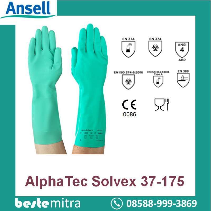 Promo Sarung Tangan Hijau Kimia Nitrile Ansell Solvex 37-175 Safety Glove Diskon 9% di Seller ...