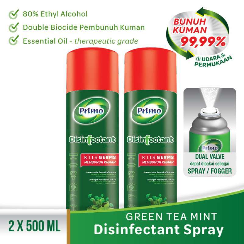 Promo PRIMO Disinfectant Spray Udara Green Tea Mint 500 mL x2 Diskon 23 ...