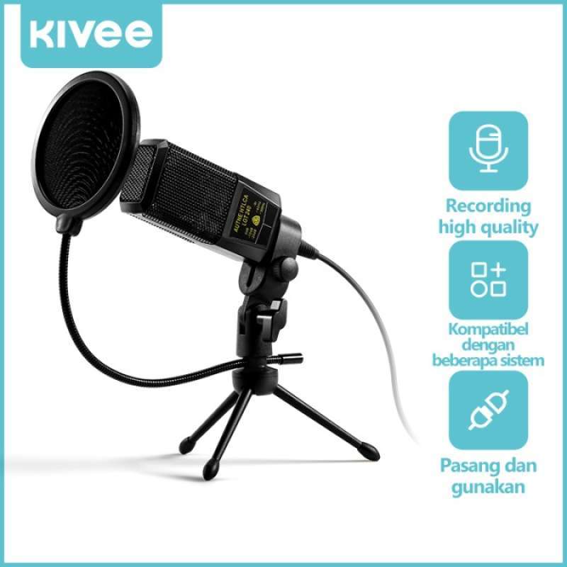 Jual Kivee Microphone 3.5mm Mic Condenser Recording Streaming Podcast ...