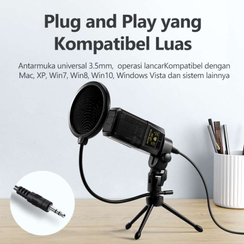 Jual Kivee Microphone 3.5mm Mic Condenser Recording Streaming Podcast Pc Di Seller Sentral Beli ...