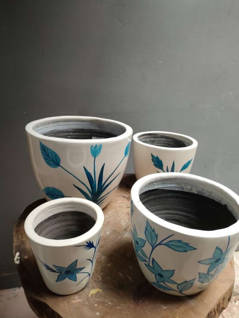 Jual Pot Bunga Cat Duco Biru Putih Lukisan Tangan D13 T14 Di Seller ...