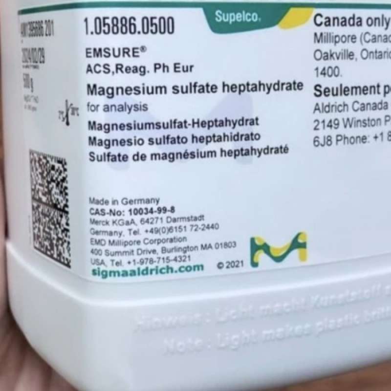 Promo 1.05886.1000 Magnesium Sulfate Heptahydrate Pa Emsure Merck 1 Kg ...