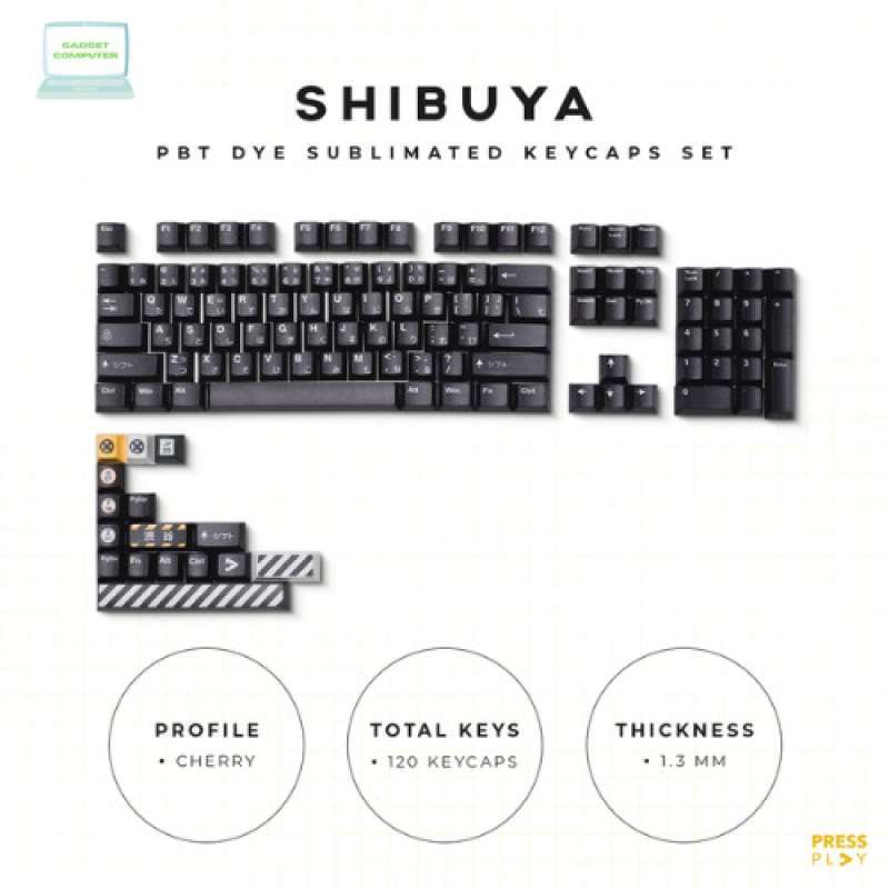 Jual Press Play Shibuya PBT Dye Sub Keycap Set 120 Keys Japanese Root ...