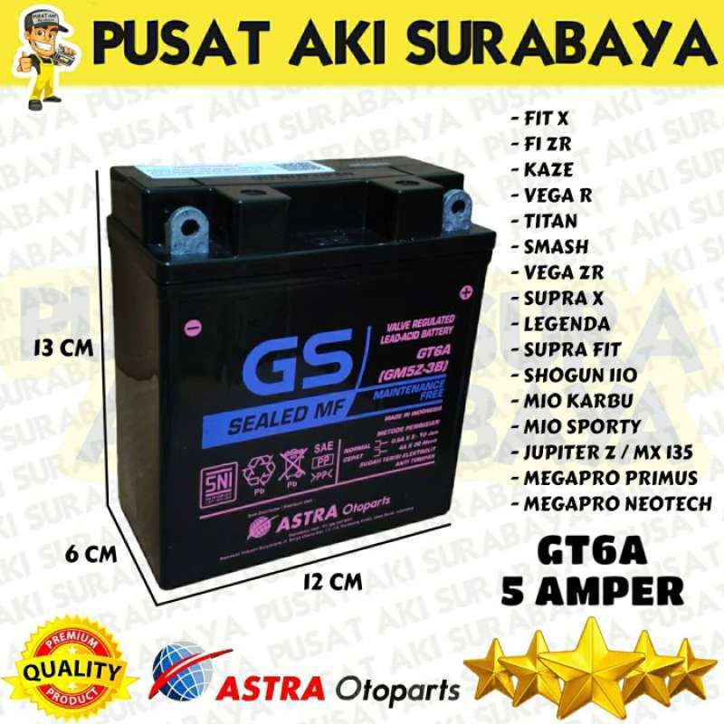 Jual Asli Aki Kering Gs Astra Gt6a Accu Motor Mio Sporty Astrea Legenda ...