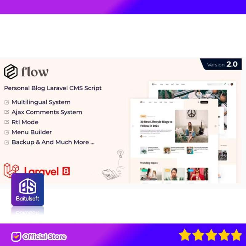 Promo Source Code Aplikasi Flow Laravel Personal Multilingual Blog