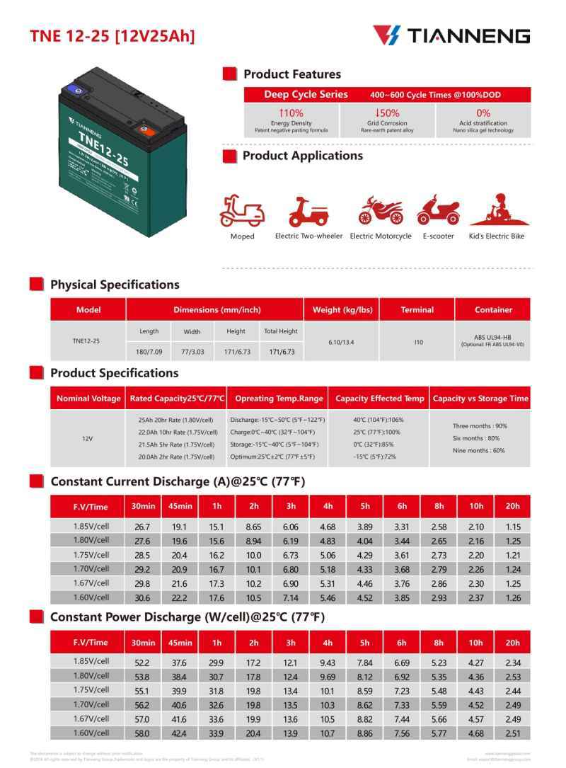 Promo Tianneng Tne12-25 Aki Kering Motor Listrik 12v 25ah - General ...