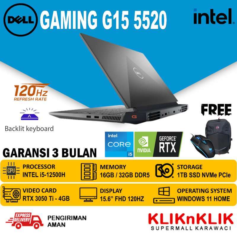 Jual Laptop Dell Gaming G15 5520 i5 12500H 32GB 2TB SSD RTX3050TI FHD IPS 120Hz WINDOWS 11 ...
