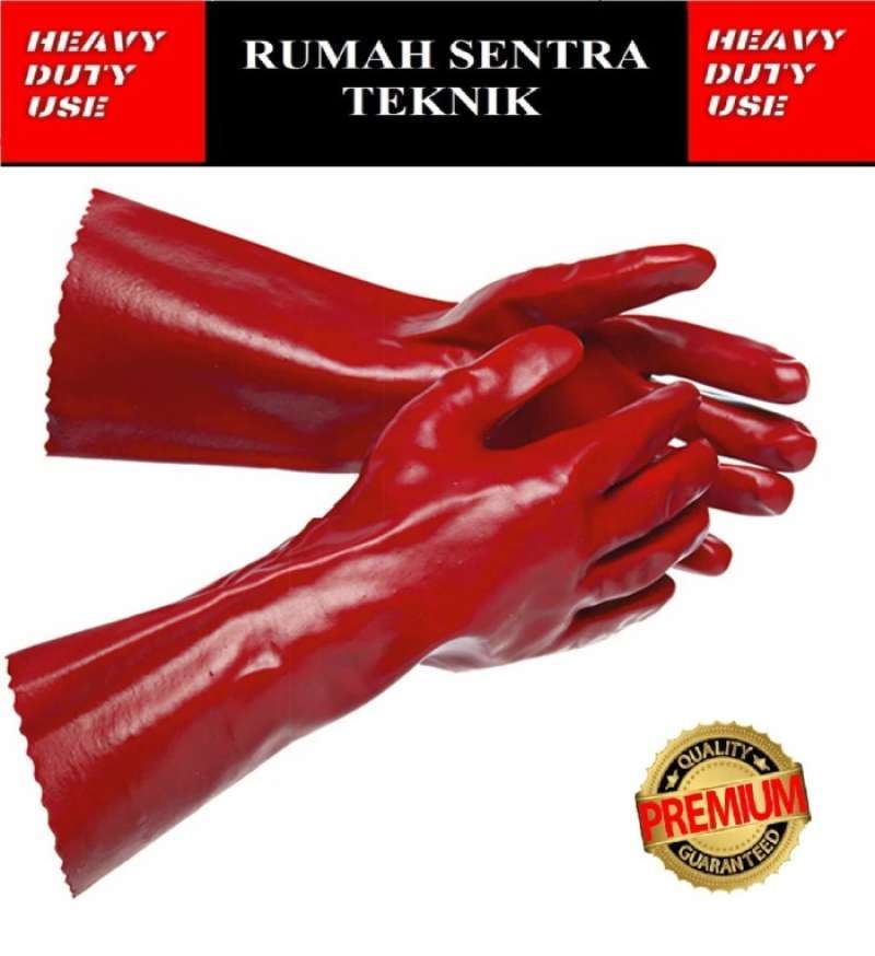 Promo Sarung Tangan Pvc Merah Kimia 14 Inch Red Gloves Chemical Karet Import Diskon 23% Di ...