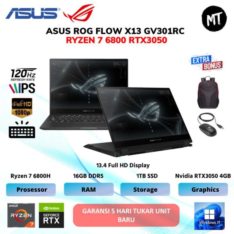Promo Asus Rog Flow X13 GV301RC Flip Touch Ryzen 7 6800 RTX3050 16GB ...
