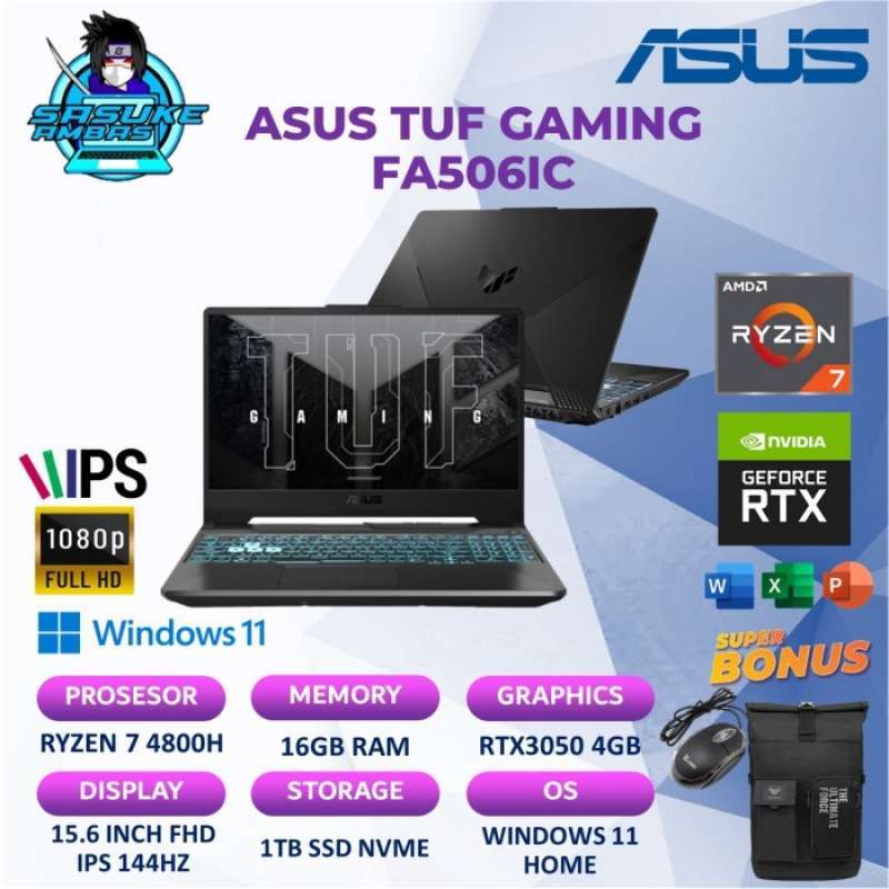 Promo ASUS TUF FA506ICB RTX3050 4GB RYZEN 7 4800H 32GB 1TBSSD WIN11+OHS ...