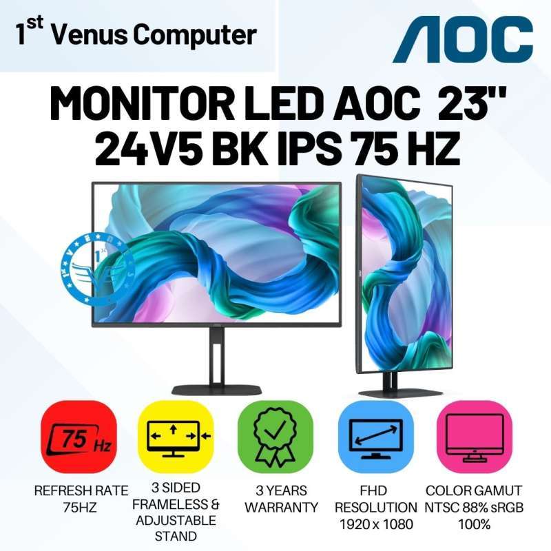 Jual Monitor Aoc 24V5/BK IPS 75Hz / Aoc 24V5 Ergonomic Stand / MON28 ...