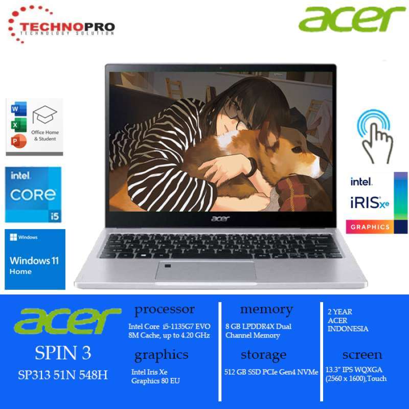 Promo Acer Spin 3 Active SP313 51N 548H || Intel Core I5-1135G7 EVO IRIS XE 8GB 512GB SSD ...