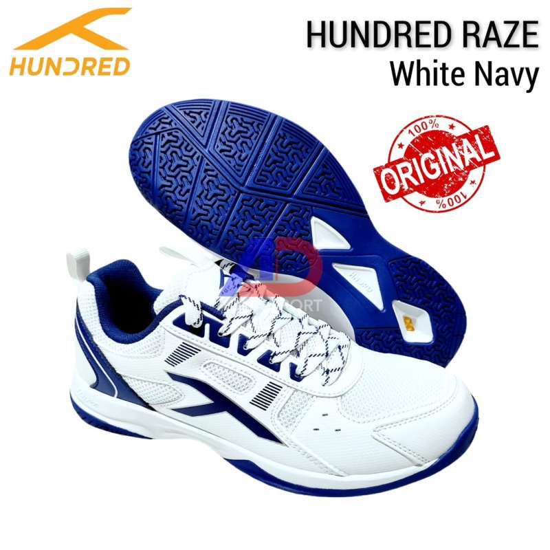 Promo Sepatu Badminton Hundred Raze White Navy Bulutangkis Original ...