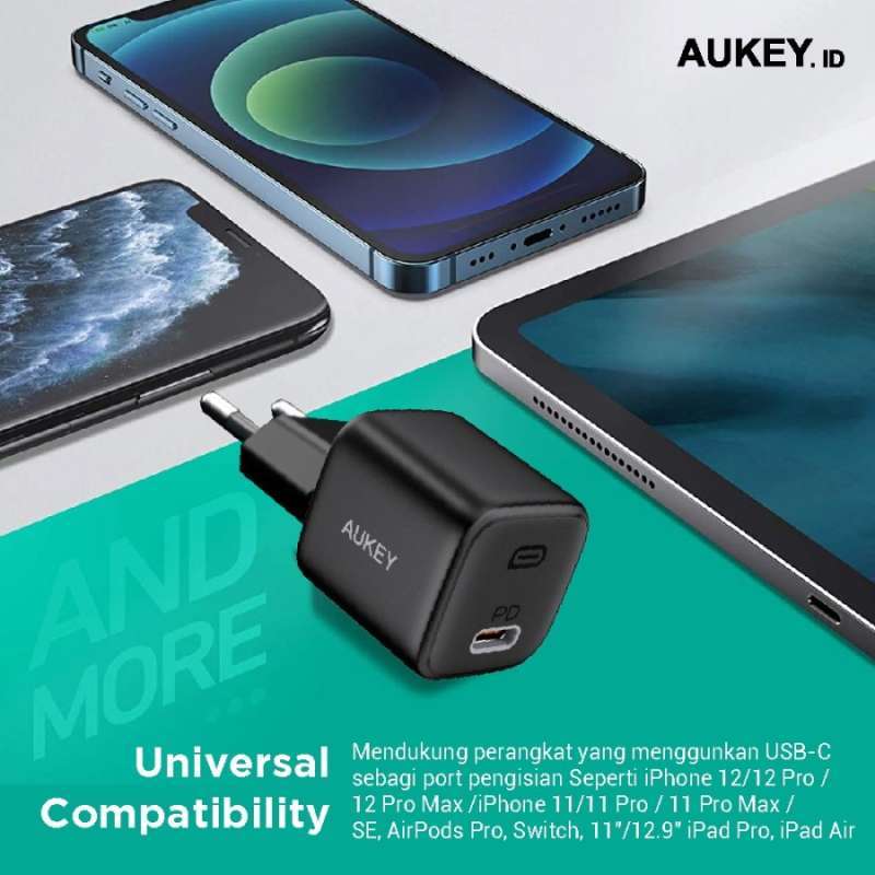Jual Aukey Charger Type C 20w Gan Pd 3.0 Fast Charging Black & White Pa-b1t - Hitam Di Seller ...