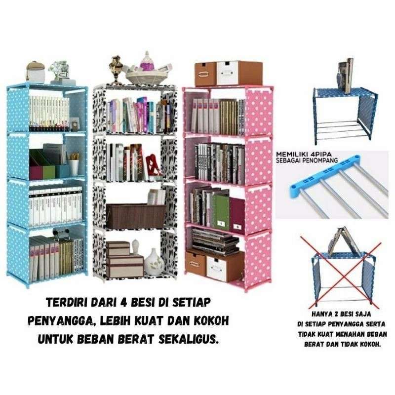 Jual Rak Buku Jumbo 4 Susun / Rak Portable Serbaguna 5 Lapis 4 Ruang Di ...