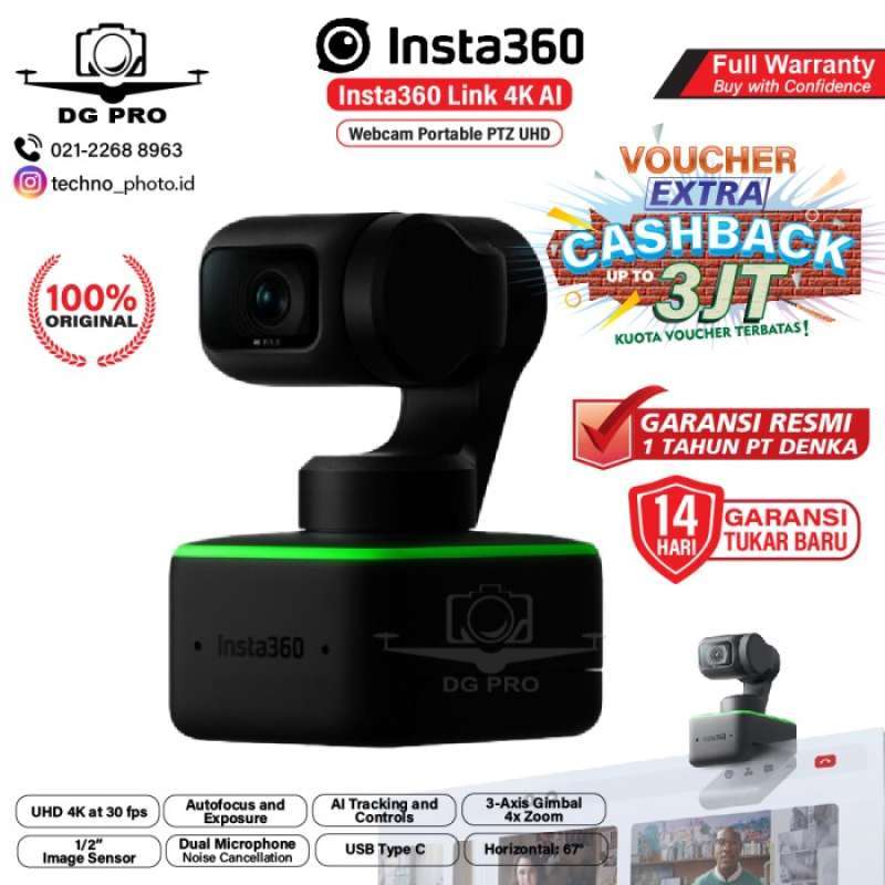 Promo TOKO MANGGA Insta360 Link 4K AI Webcam Portable PTZ UHD Web Cam ...