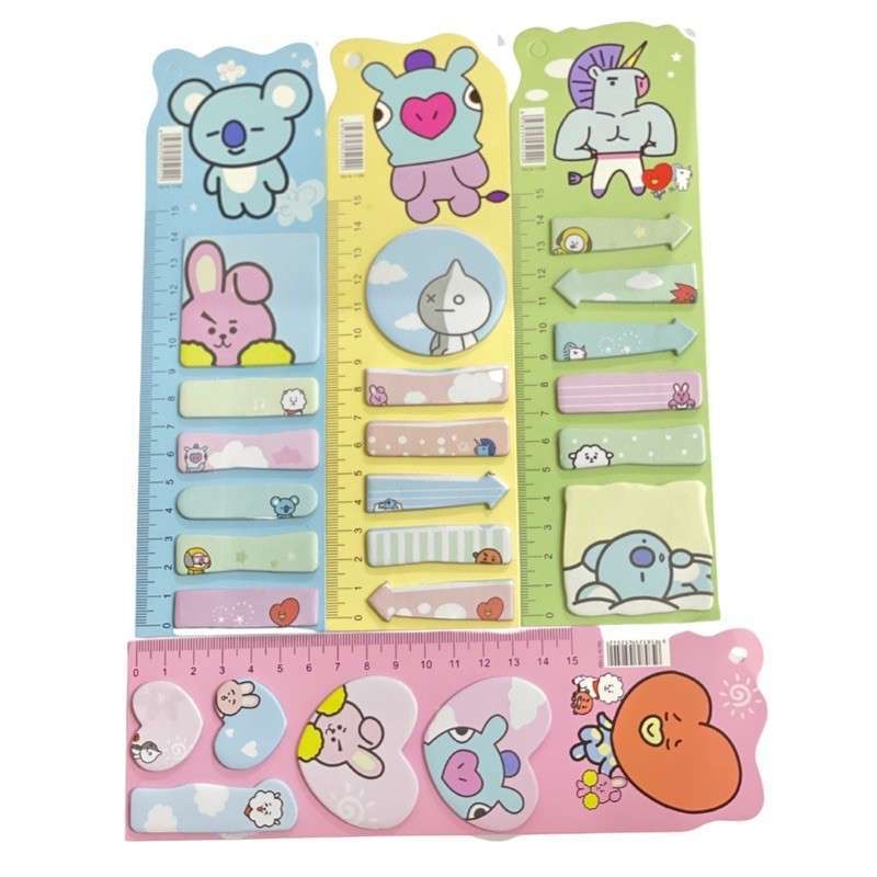 Jual [ Harga Satu Set ] Post It / Sticky Note + Penggaris Bts Bt21 Kpop ...
