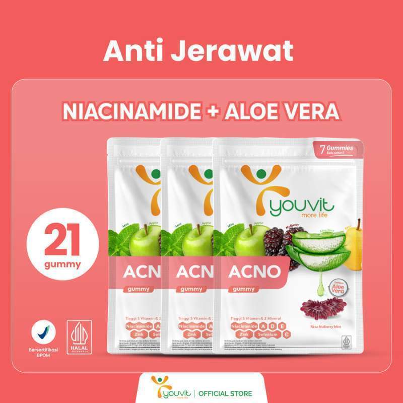 Promo Youvit AcNO 3 sachet (21 Hari) dengan Vitamin A, Niacinamide, Aloe Vera untuk Anti Jerawat ...