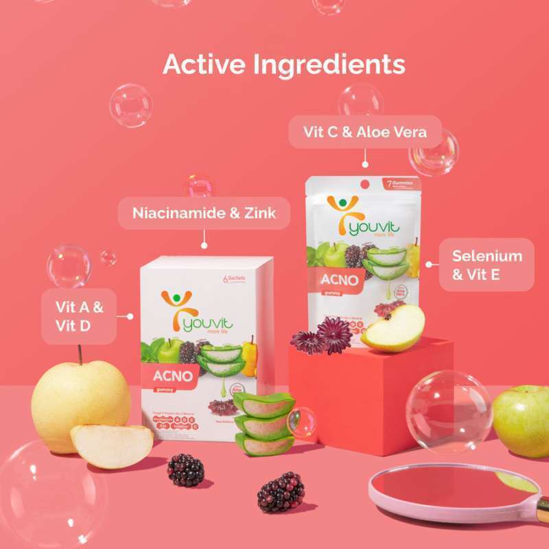 Promo Youvit AcNO 3 sachet (21 Hari) dengan Vitamin A, Niacinamide, Aloe Vera untuk Anti Jerawat ...