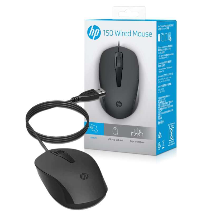 Jual Mouse Usb Hp150 Wired Mouse Kabel Hp 1600 Dpi Usb Plug & Play Di ...