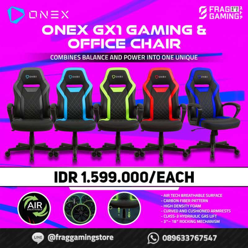Promo New Onex Gx1 / Gx 1 / Gx-1 Black Gaming Chair - Kursi Gaming Diskon - Hijau Diskon 7% Di ...