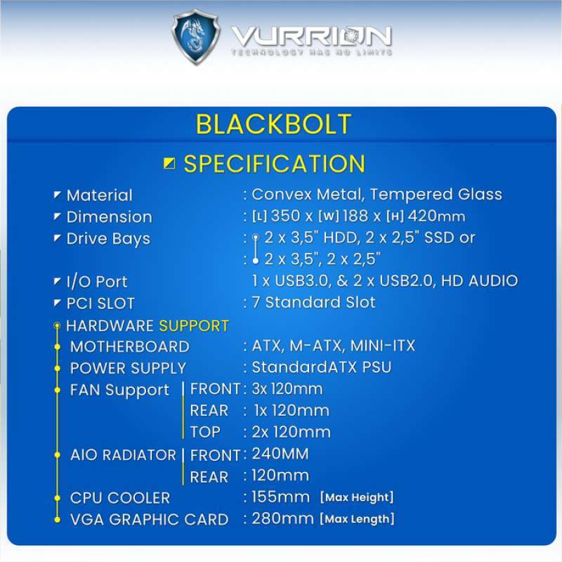 Jual Vurrion Blackbolt - Tempered Glass Mid-tower Atx Gaming Case ...