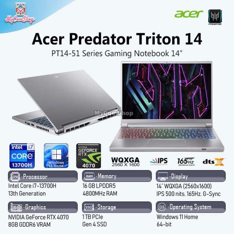 Jual ACER PREDATOR TRITON 14 i7-13700H 16GB 1TB SSD RTX 4070 8GB 14 ...
