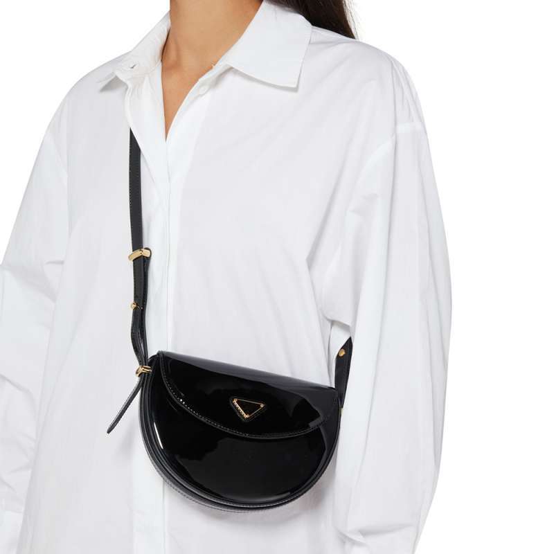 Promo Prada Round Crossbody Bag Patent Leather Black Diskon 30% Di ...