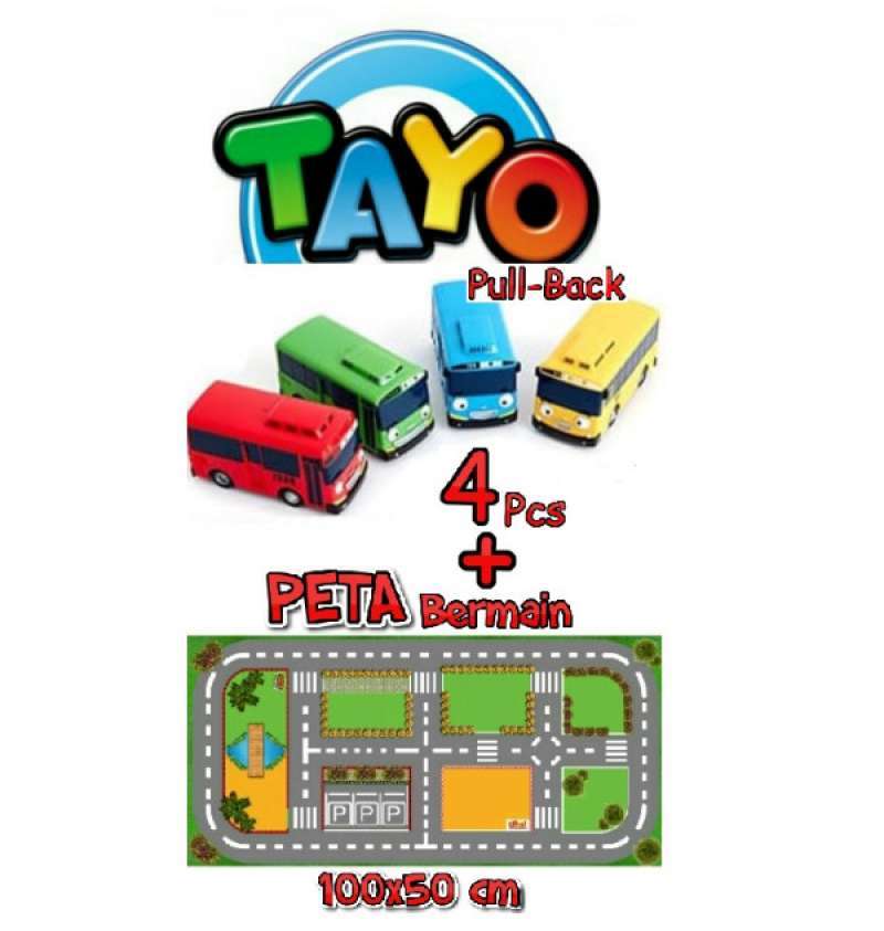Promo MAINAN ANAK 4 MOBIL BUS TAYO PULL BACK DAN MAPS JALANAN 100*50CM ...