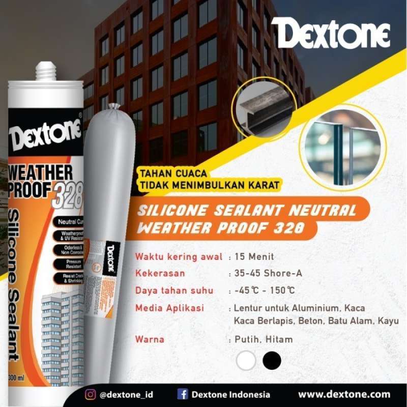 Jual Lem Kaca Dextone Silicone Sealant Weather Proof 328 ( 300 ml ) di ...