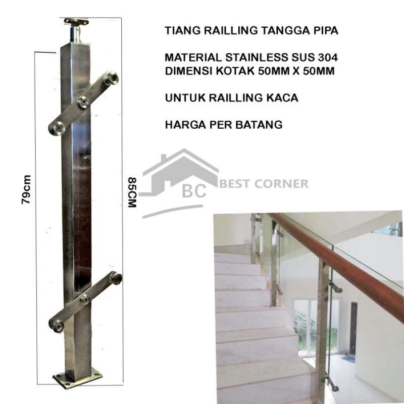 Promo Tiang Railling Tangga kaca / Ralling tangga Stainless 304 KACA ...