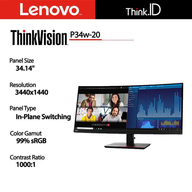 Jual Monitor LED Lenovo ThinkVision P34w-20 34 Curve WQHD 3440x1440 di ...