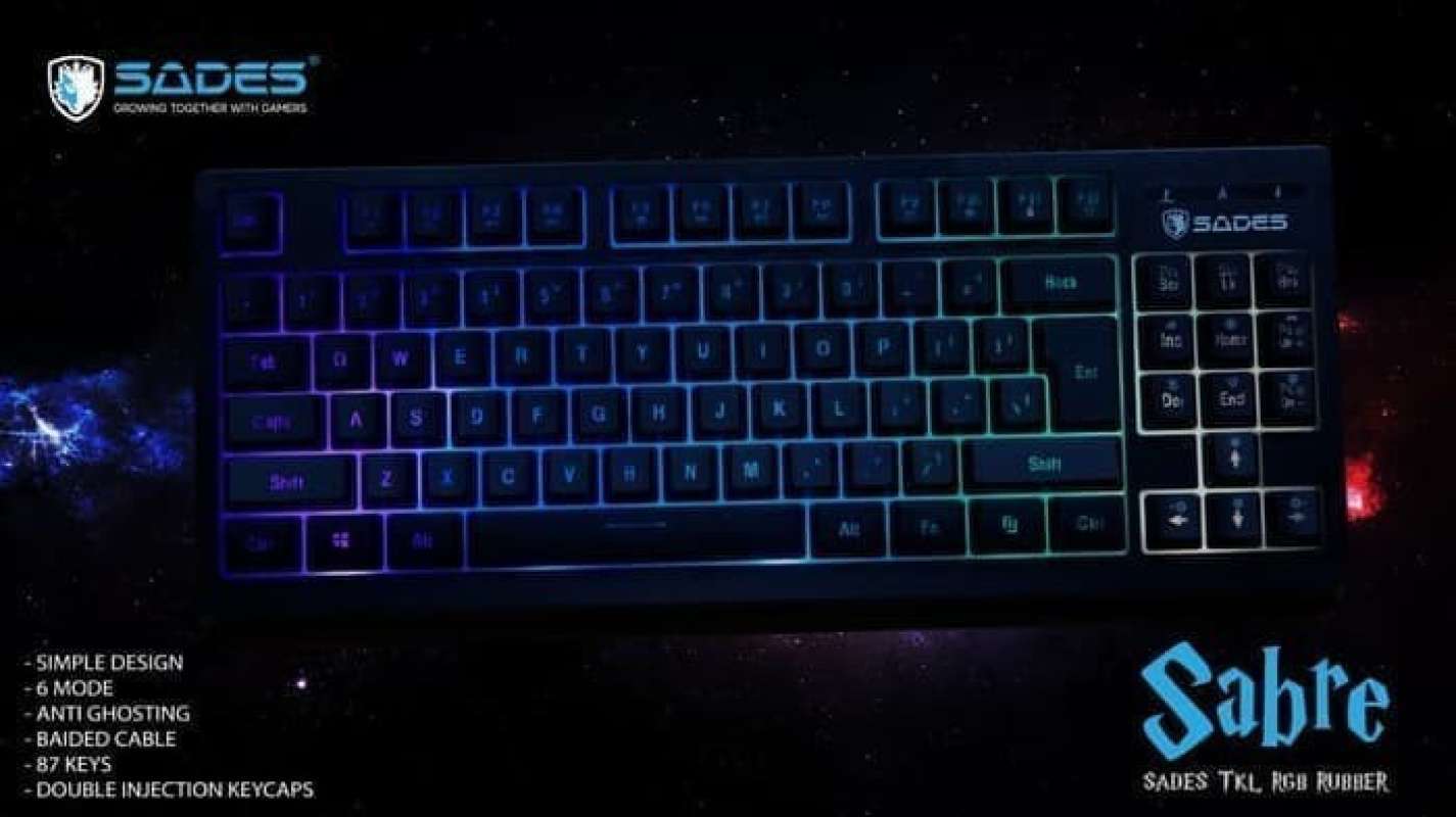 Promo Keyboard gaming sades wired membrane rgb tkl 87 keys sabre black ...