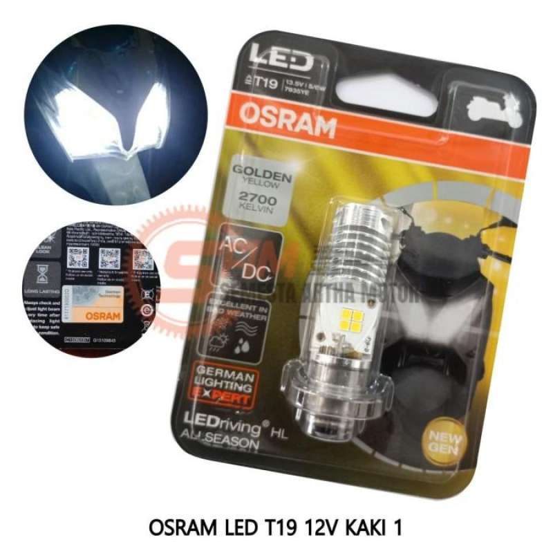 Jual Osram LED T19 AC DC Kaki 1 H6 M5 12V Lampu Depan Hi Low Tembus Kabut - Kuning 2700K di ...