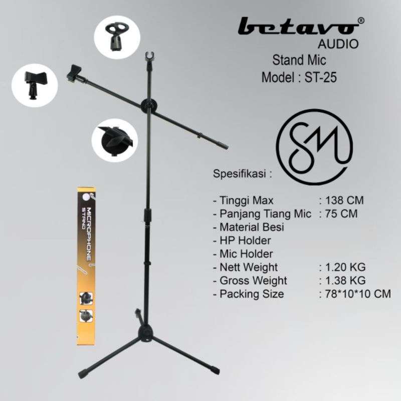 Jual Stand Mic Betavo ST-25 tiang lantai tripod klip st25 di Seller ...