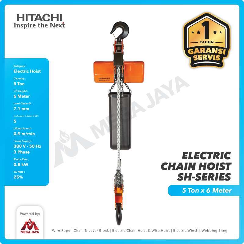 Jual Hitachi Electric Chain Hoist 5 Ton X 6 Meter 3f Sh Series Di ...