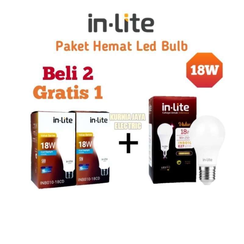 Promo INLITE PAKET 4 GRATIS 1 - Lampu LED Bulb INB010 18W Putih ...